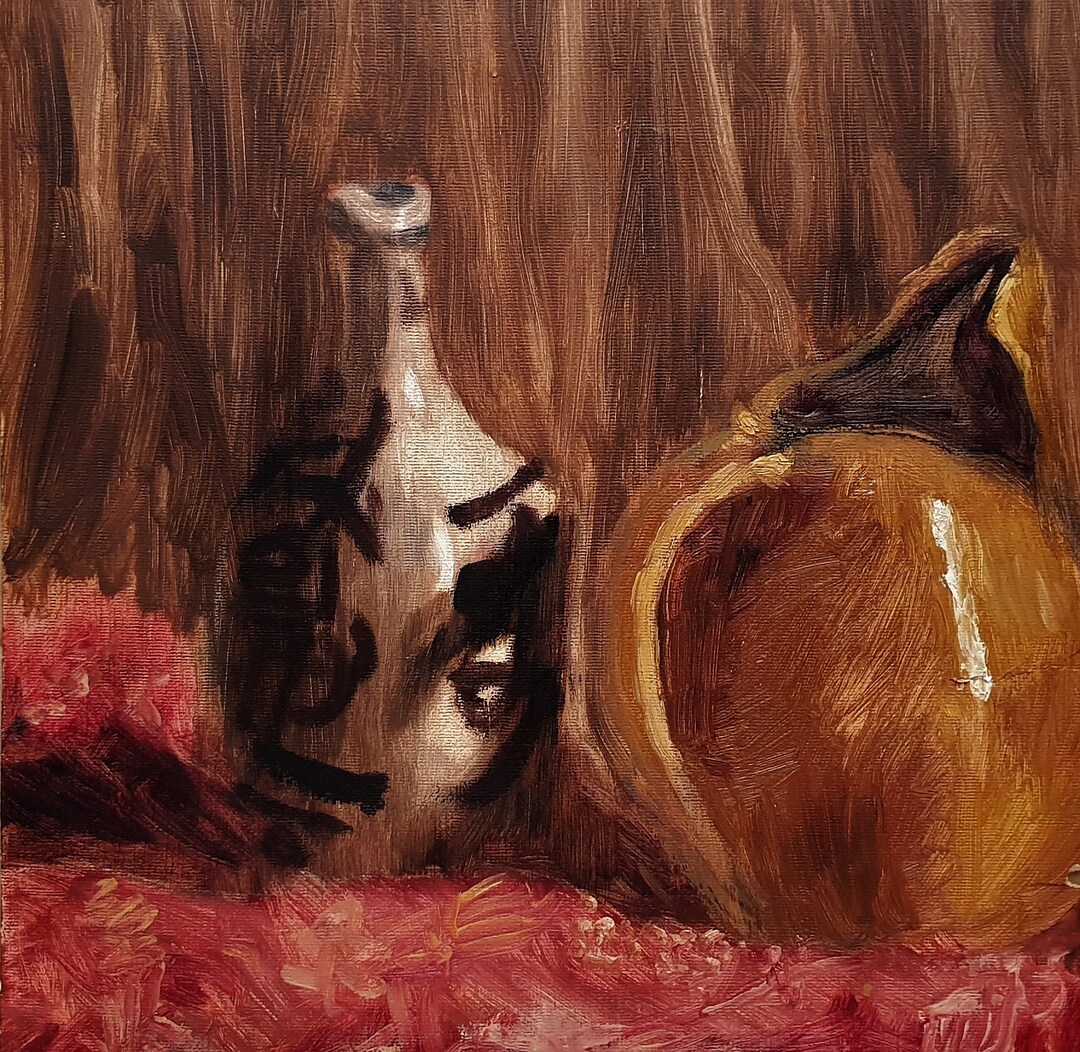 Japanese Jug, Antique Still Life Original Oil Painting, Japanese Sake ...