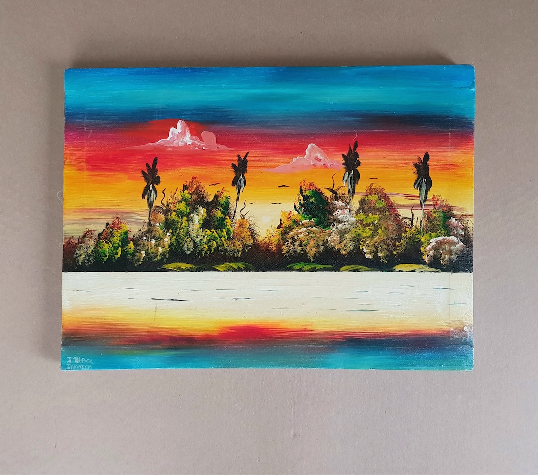 Jamaican Seascape, Beach Original Oil Landscape Painting on Stretched ...