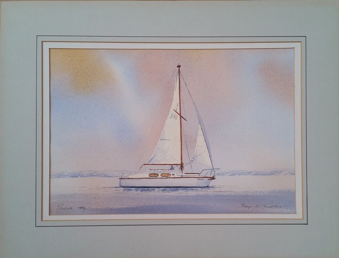 Original Watercolour Sailing Yacht 'solus' at Sea Original Signed by ...