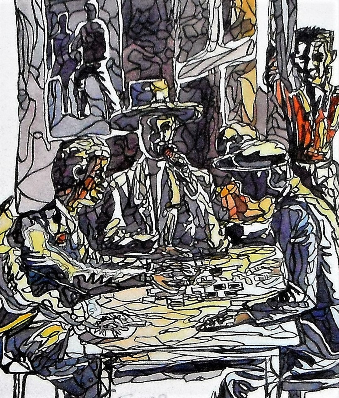 Poker Players Watercolour, Ink, Original Painting Signed by the Artist ...
