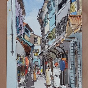 Zanzibar, Tanzanian Bazaar, East African Original Watercolour Painting ...