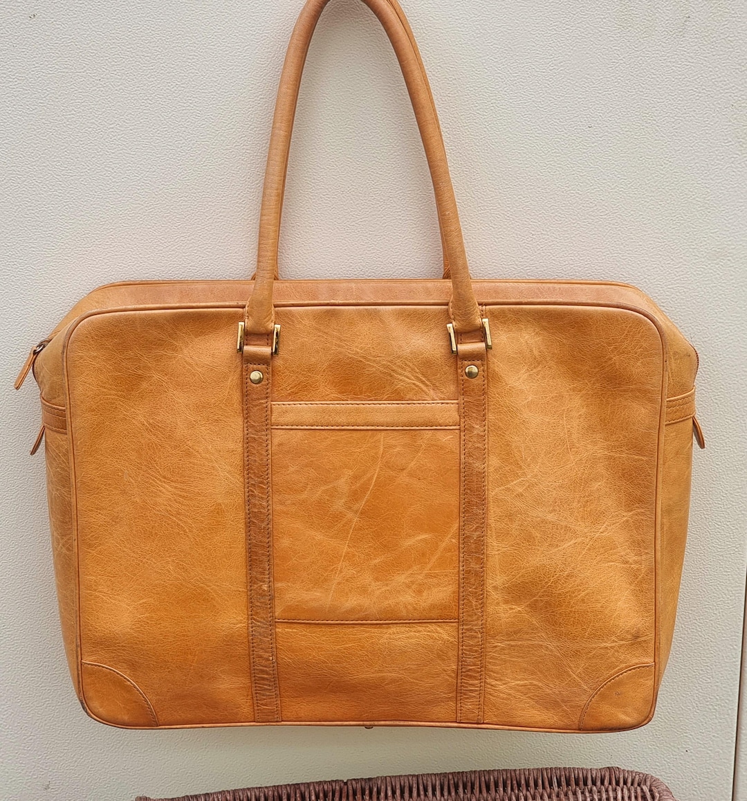 Vintage 80s Caramel Brown Briefcase Bag, Laptop, Work Business Case ...