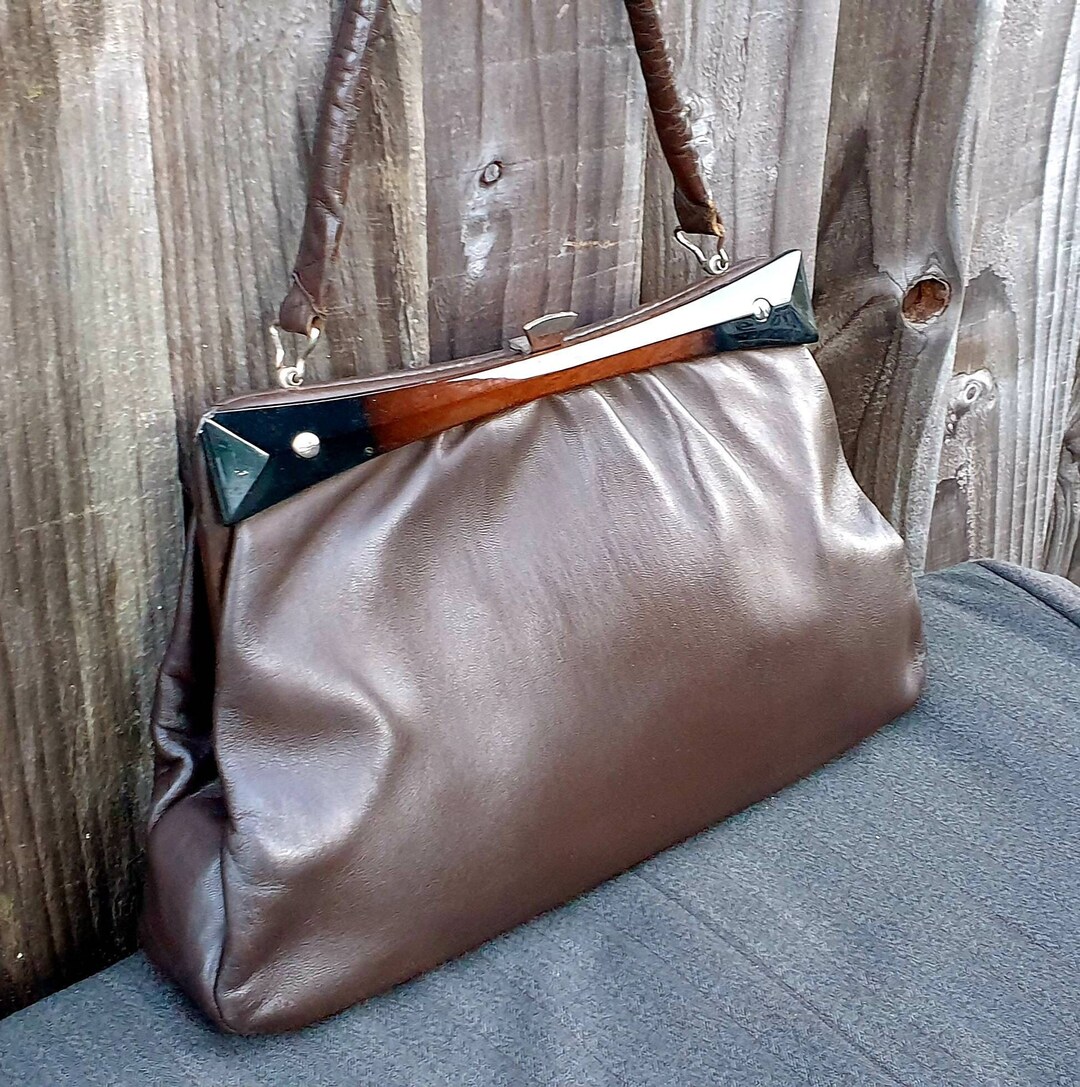 Brown Leather Top Handle Clutch Bag. Authentic 40s / 50s Soft Leather ...