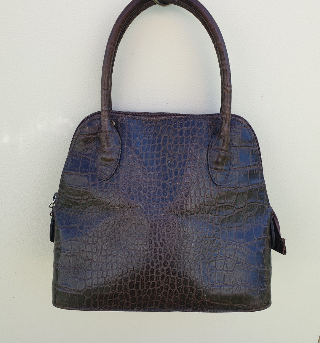 Brown Leather Tote Grab Bag, Croc Print Leather Handbag Purse - Etsy