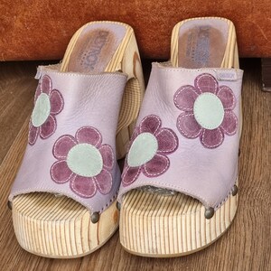 Vintage Destroy Cut Out Platform Clog Sandals, Purple Leather Flower ...