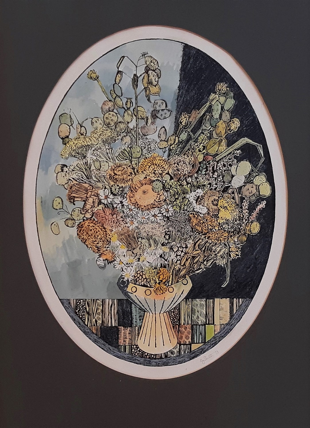 Engraving Original Hand Painted Flowers in a Vase by Reg - Etsy