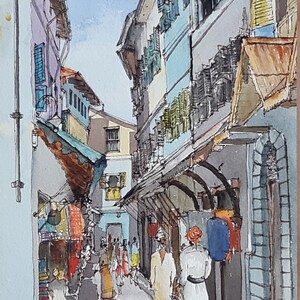 Zanzibar, Tanzanian Bazaar, East African Original Watercolour Painting ...