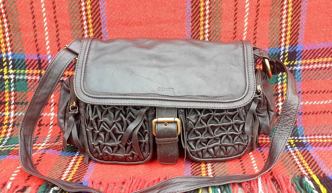 Vintage Ruched Chocolate Brown Leather Shoulder Bag: Oriano Satchel - Etsy