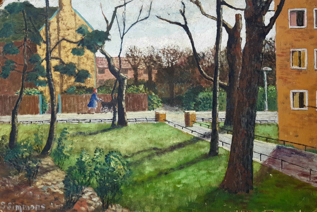 Suburban Landscape Original Oil Painting, Mid Twentieth Century ...