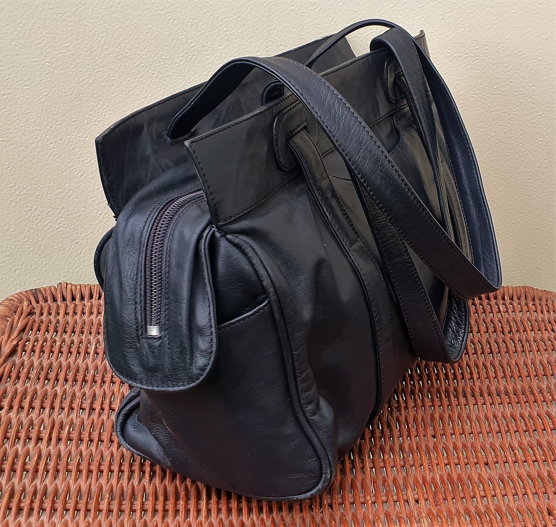 Tula Black Leather Shoulder Bag Vintage 80s Tula Tote Purse - Etsy UK