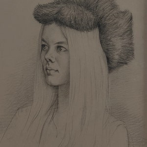 Scandinavian Female, Modern British 'inga With Hat' Graphite Portrait ...