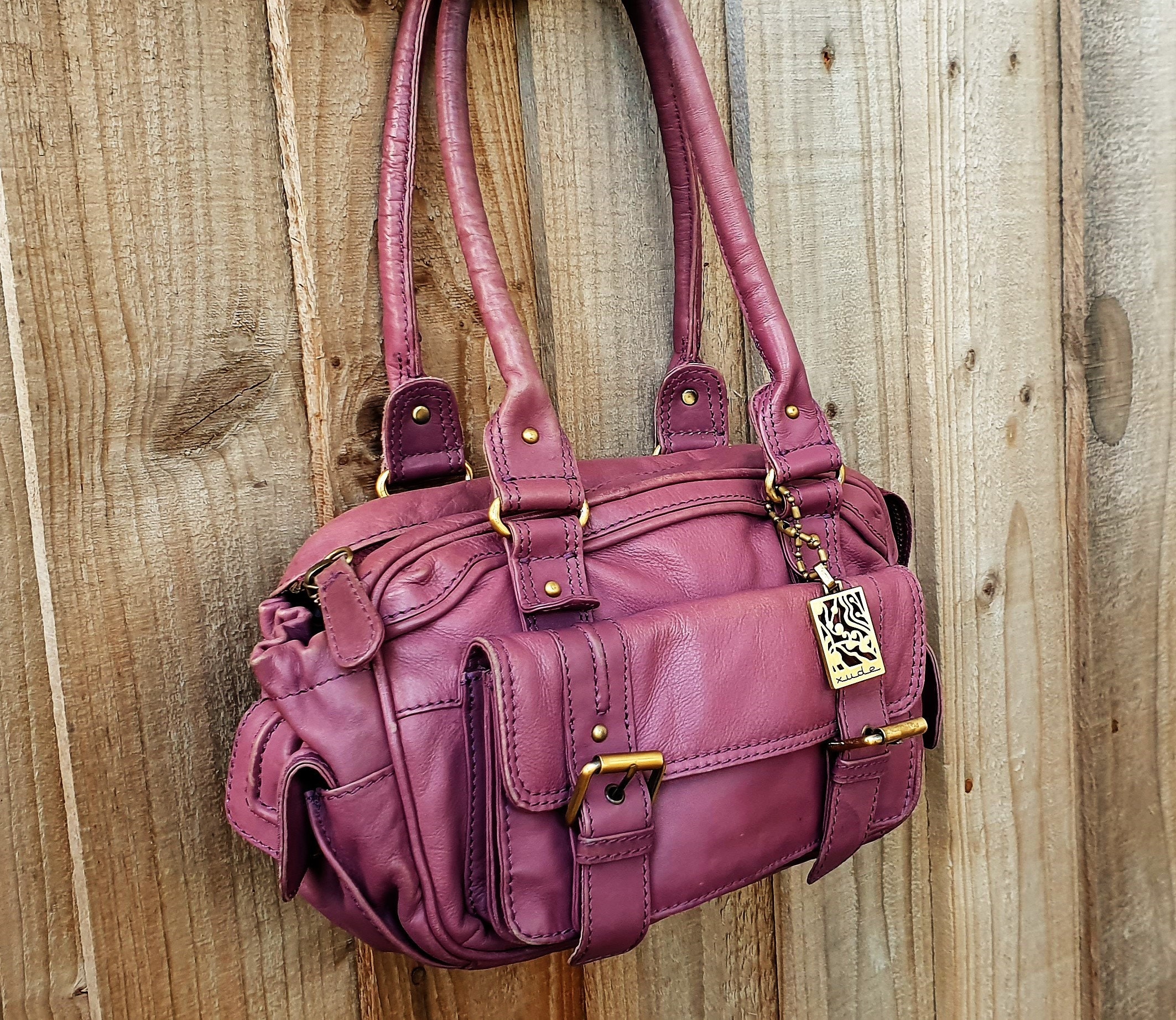 Xude London Purple Leather Top Handle Grab Bag Vintage - Etsy