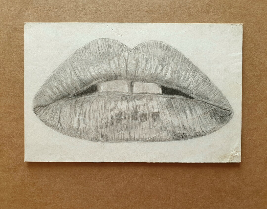 Pop Art, 1970's Photo-realistic Graphite Drawing of Lips - Etsy