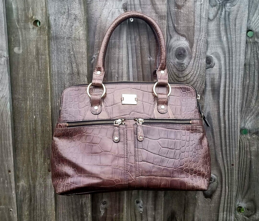 Modalu Pippa Dark Brown Croc Print Leather Satchel Bag, Modalu London ...