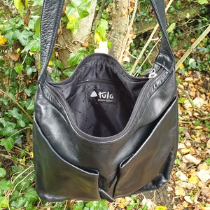 Tula Black Leather Hobo Tote Bag, Vintage Tula Soft Black Leather ...
