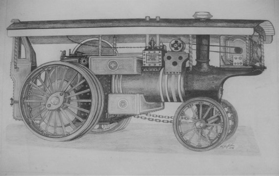 Steam Traction Engine Original Graphite Pencil Drawing Dated - Etsy UK