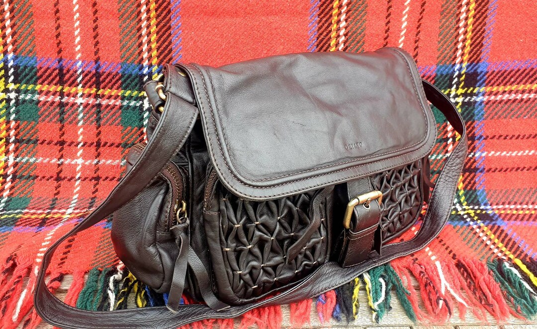 Vintage Ruched Chocolate Brown Leather Shoulder Bag: Oriano Satchel - Etsy