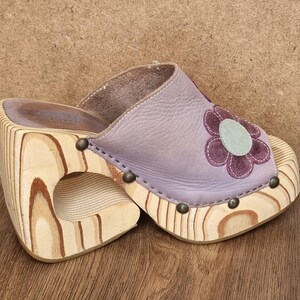 Vintage Destroy Cut Out Platform Clog Sandals, Purple Leather Flower ...