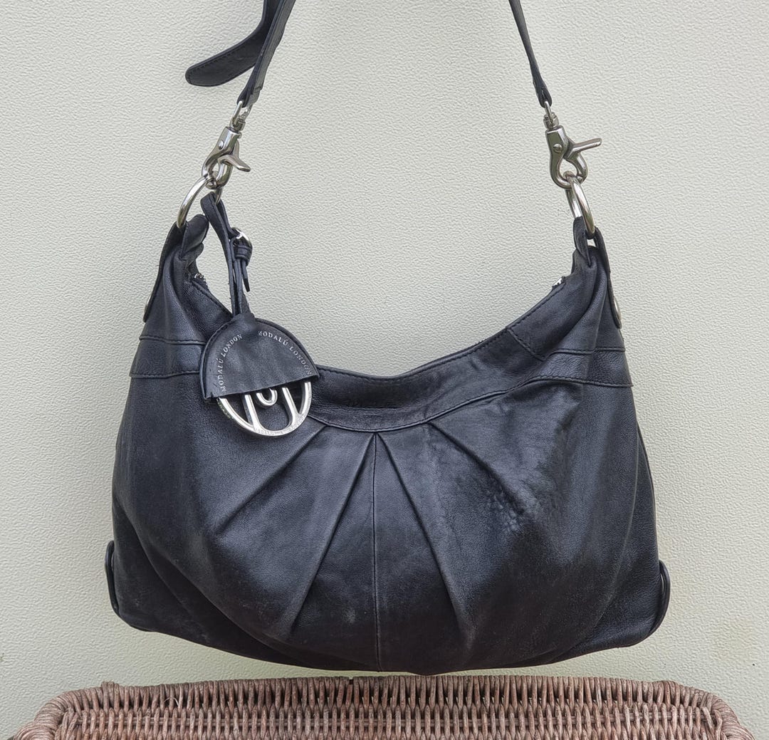 Vintage Modalu Black Leather Hobo Messenger Bag, Soft Black Leather ...