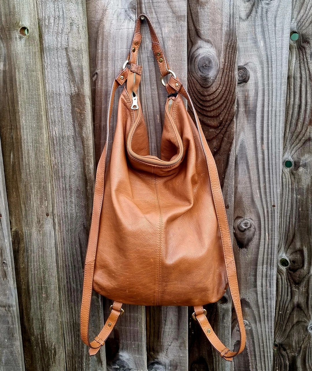 Brown Leather Two Strap Backpack, Soft Light Brown Leather Large ...