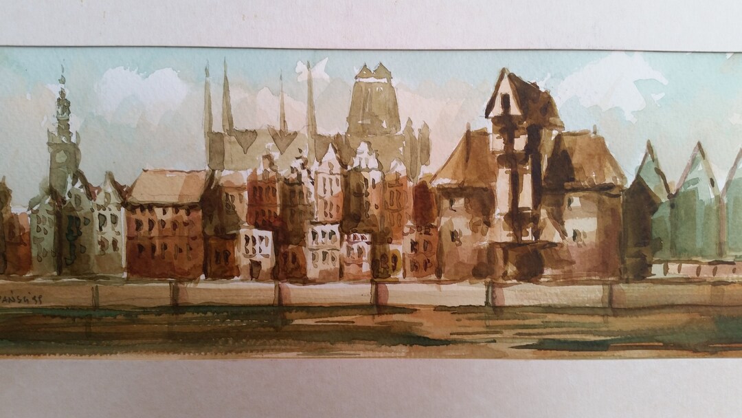 Vintage Polish Watercolour Painting, Gdansk Old Town, Poland Original ...