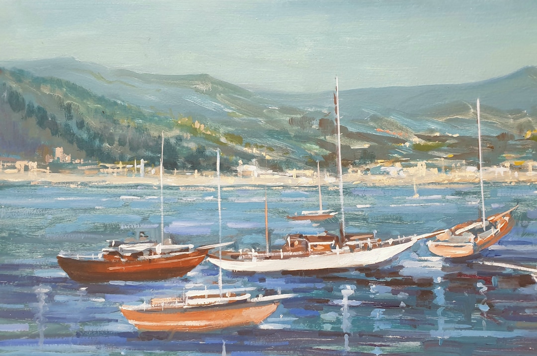 Mediterranean Original Acrylic Painting, Coastal Seascape With ...