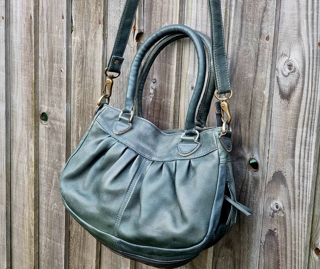 Vintage Jigsaw Dark Green Leather Hobo Satchel Tote Messenger Bag ...