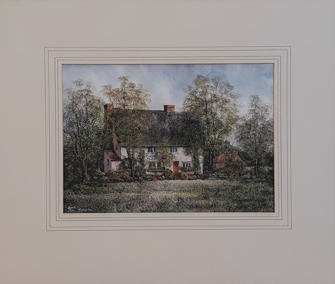 English Thatched Cottage in A Landscape Original Watercolour and ...