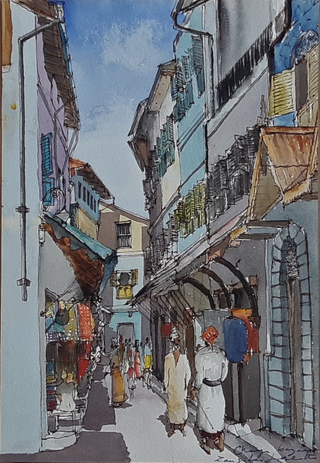 Zanzibar, Tanzanian Bazaar, East African Original Watercolour Painting ...