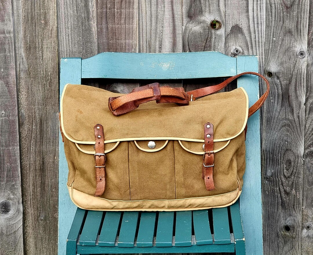 Vintage Canvas and Leather Hunting, Fishing, Game, Messenger Bag ...