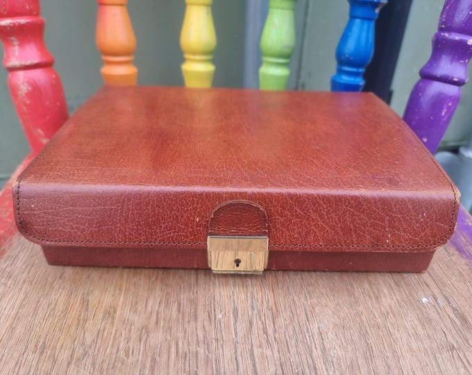 Vintage Brown Leather Jewellery Box, Leather Keepsake Box, 50s Brown ...