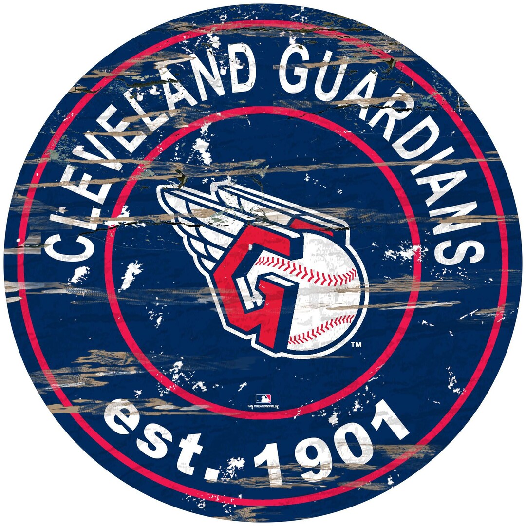 Cleveland Guardians Round Distressed Established Wood Sign 24" in ...