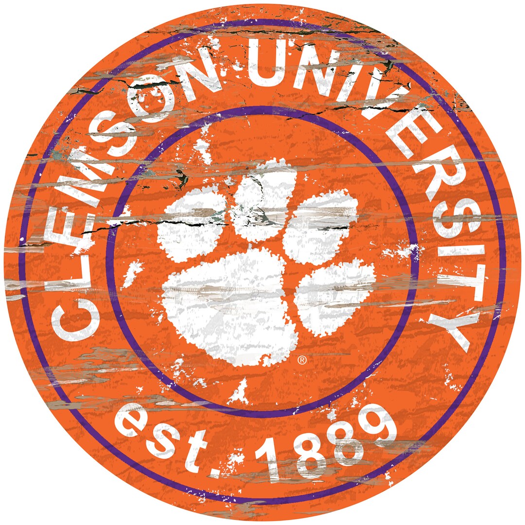Clemson University Round Distressed Established Wood Sign 24" Diameter ...