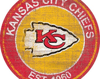 NFL Kansas City Chiefs Round Distressed Established Wood Sign | Etsy