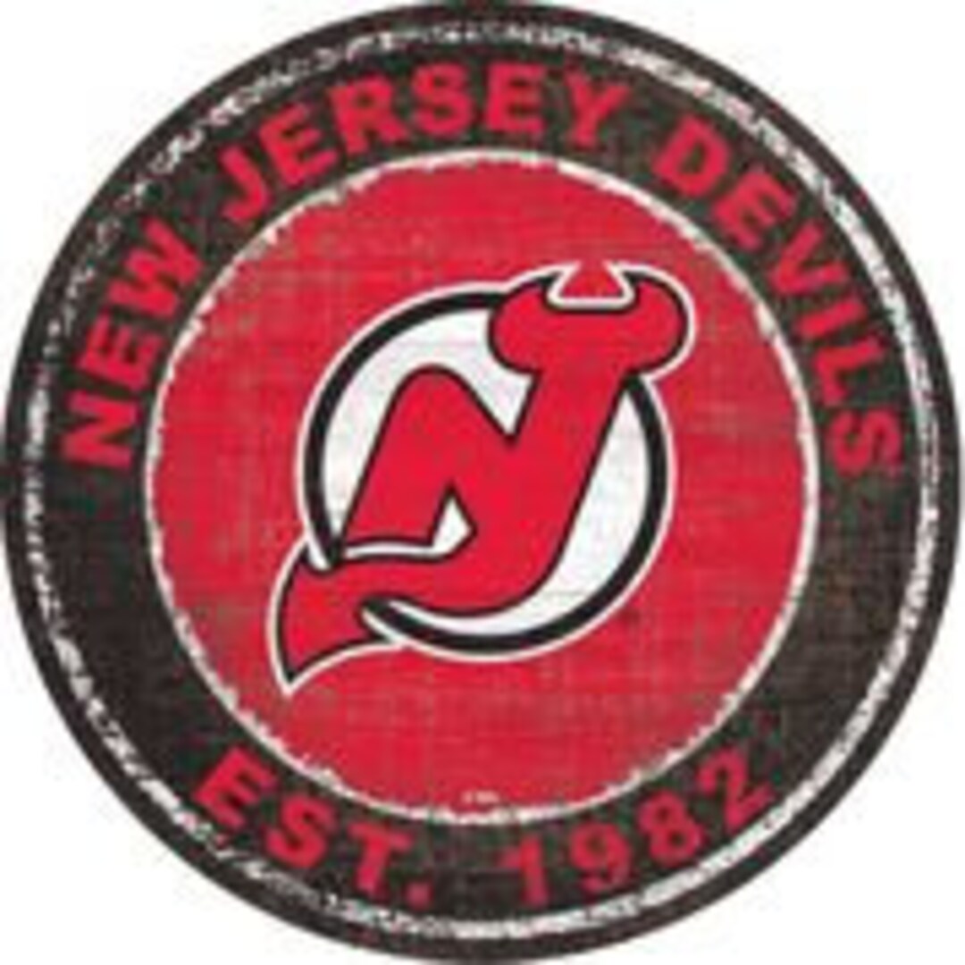 New Jersey Devils NHL Round Distressed Established Historic Wood Sign ...