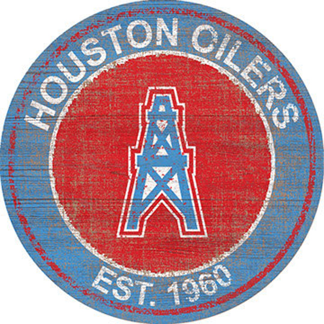 NFL Houston Oilers Round Distressed THROWBACK Established Wood Sign 24 ...