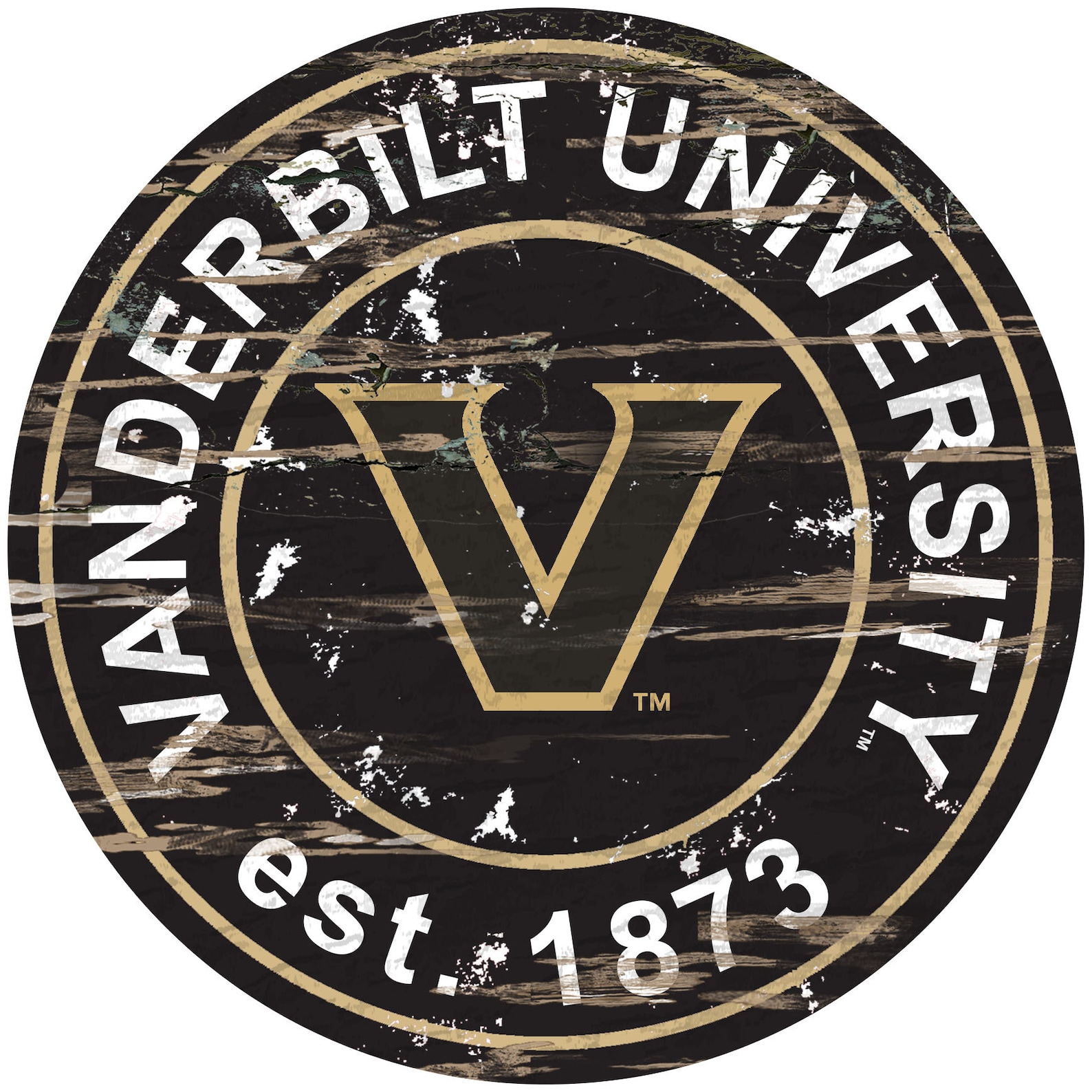 NCAA Vanderbilt University Round Distressed Established Wood Sign 24 ...