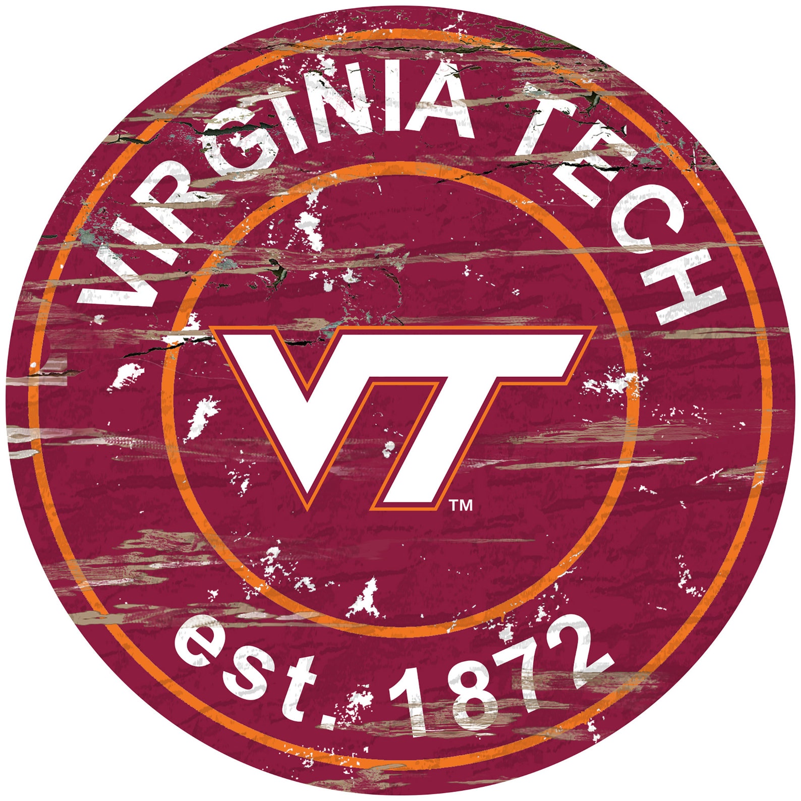 NCAA Virginia Tech Round Distressed Established Wood Sign 24" Diameter ...