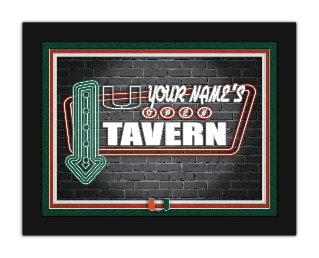 Miami Hurricanes Personalized Sign Framed Neon Tavern Print Sign 18x14 ...