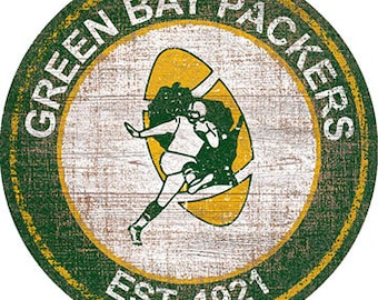 NFL Green Bay Packers Round Distressed Established Wood Sign | Etsy