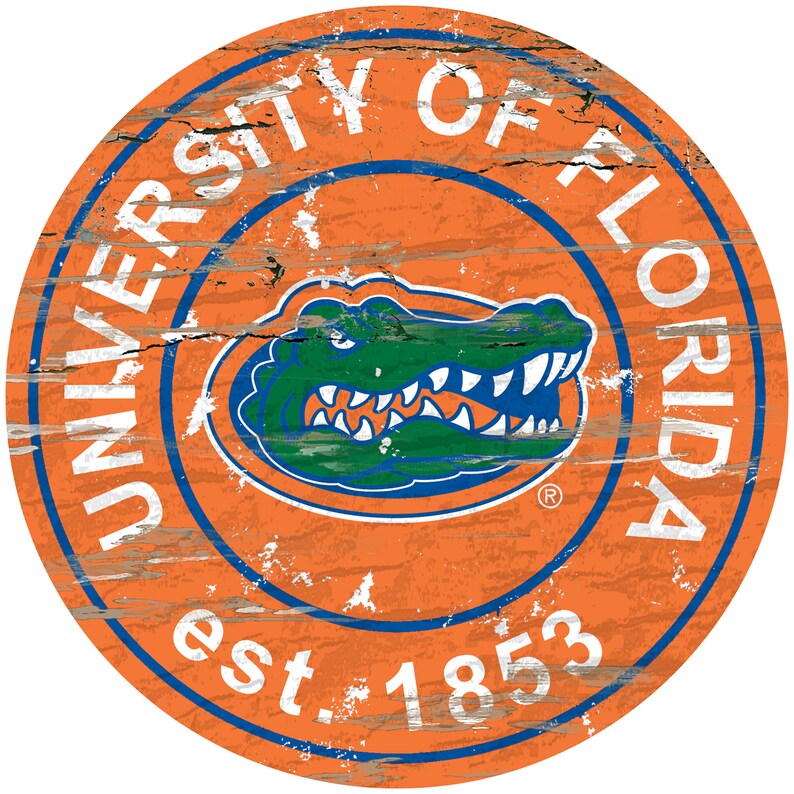 Florida Gators NCAA Round Distressed Historic Established Wood Sign 24 ...