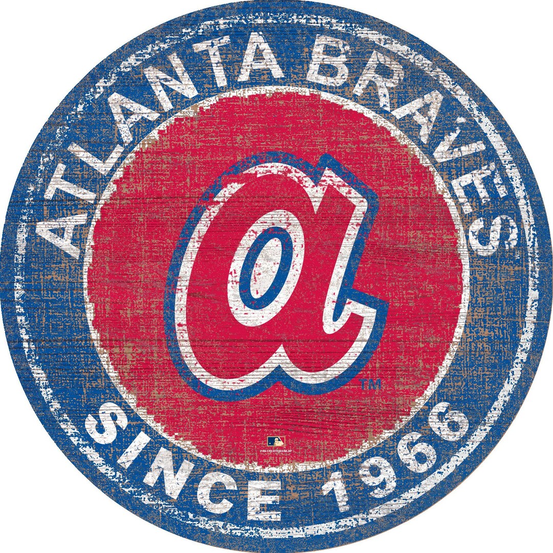 Atlanta Braves MLB Round Distressed Established Historic Wood Sign 24 ...