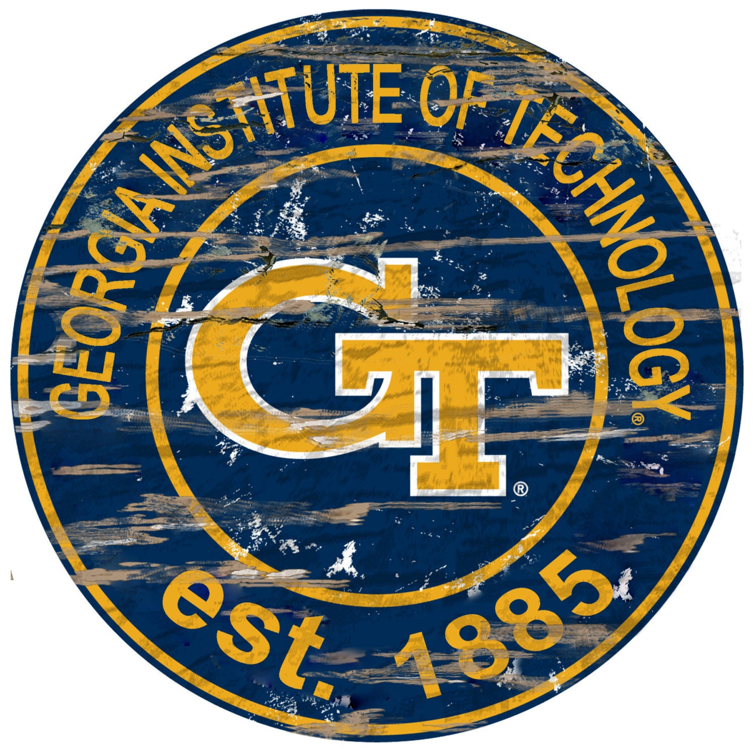 NCAA Georgia Institute of Technology Round Distressed Established Wood ...
