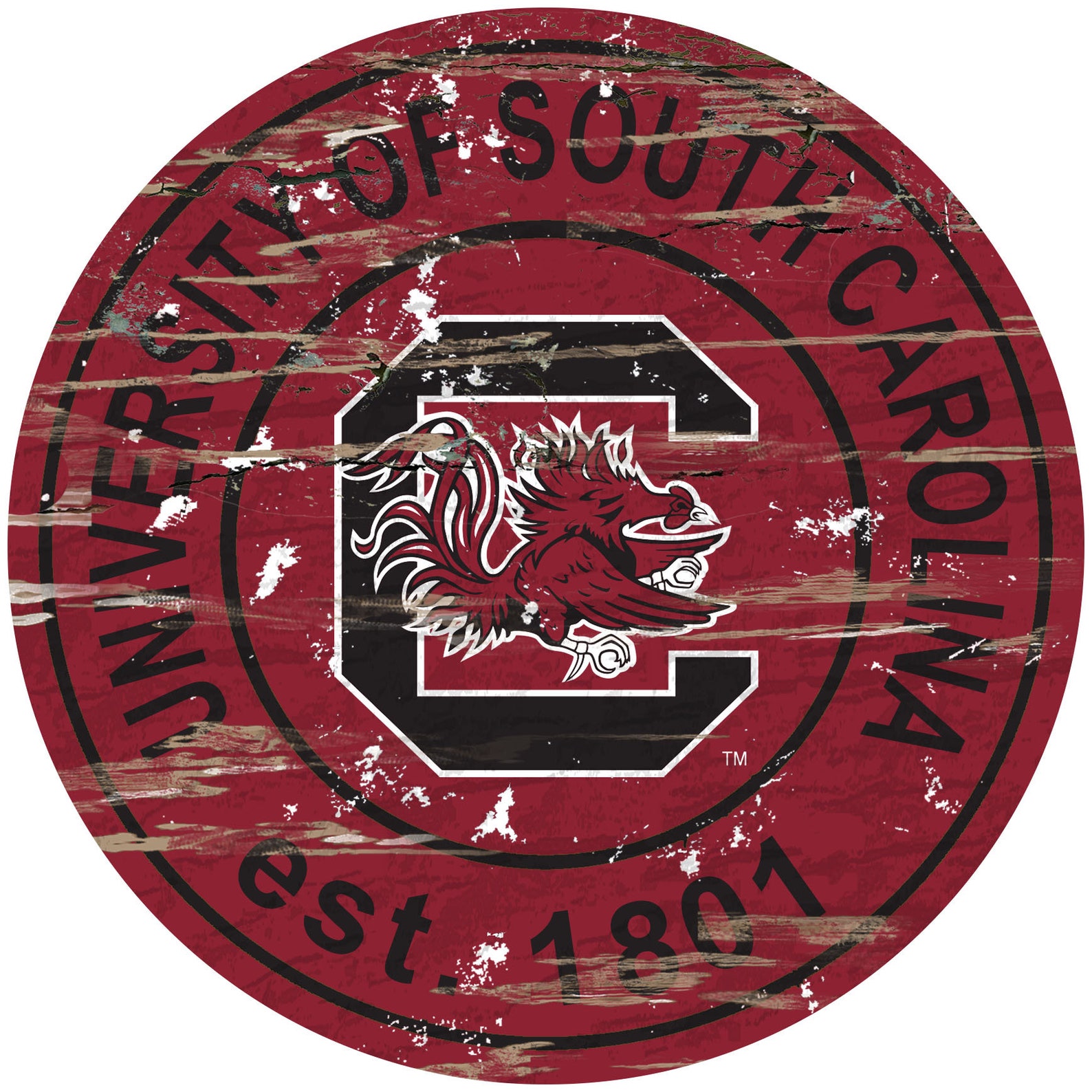 NCAA University of South Carolina Round Distressed Established Wood ...
