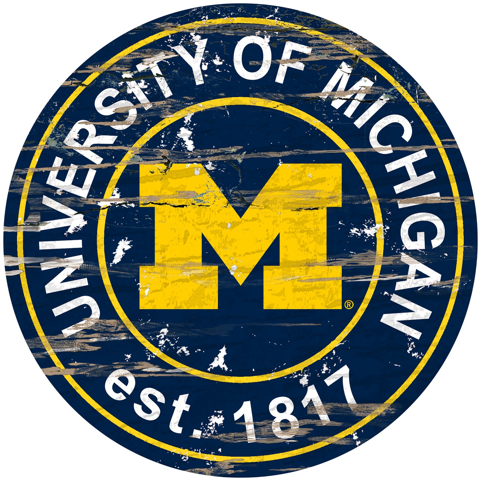 NCAA University of Michigan Round Distressed Established Wood Sign 24 ...