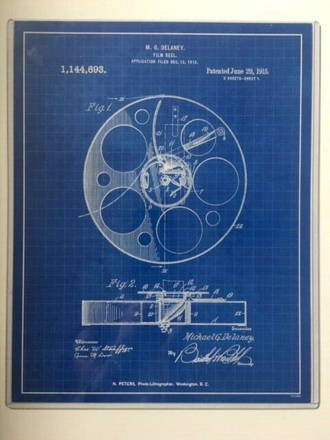Film Reel Blue Patent Poster in Protective Plastic Sleeve 14x12 - Etsy