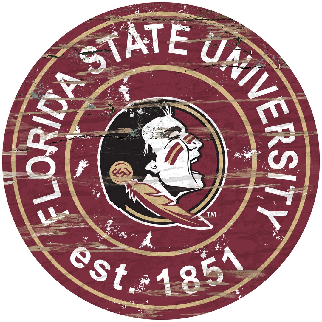 NCAA Florida State University Round Distressed Established Wood Sign 24 ...