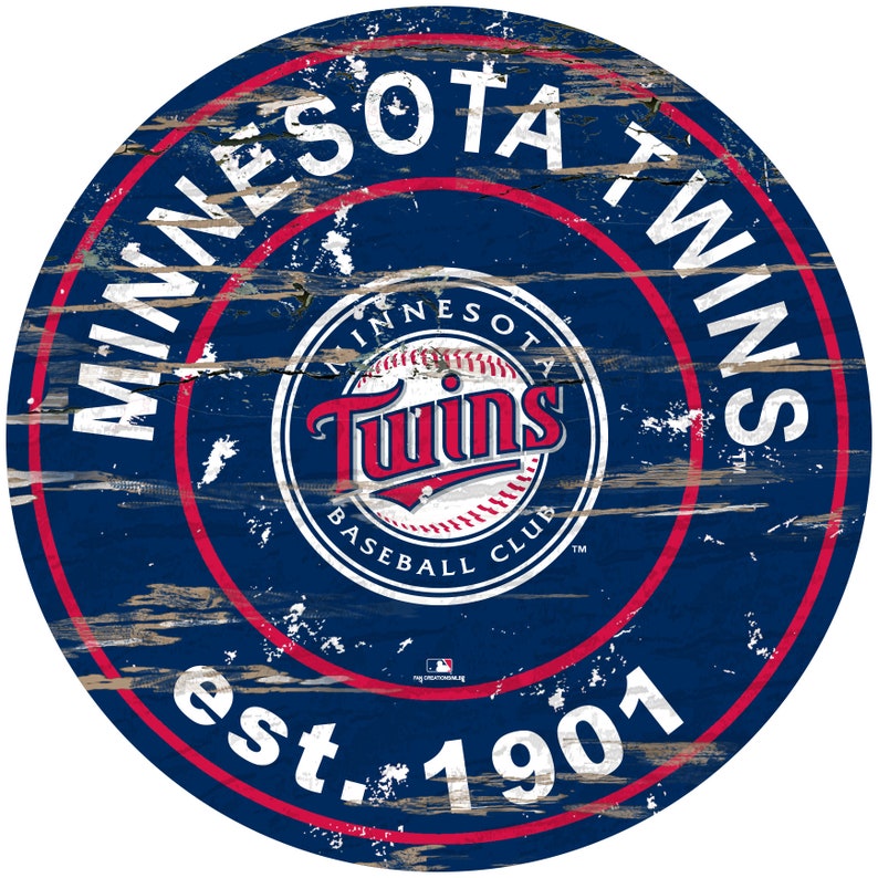 Minnesota Twins Round Distressed Established Wood Sign 24" in Diameter ...