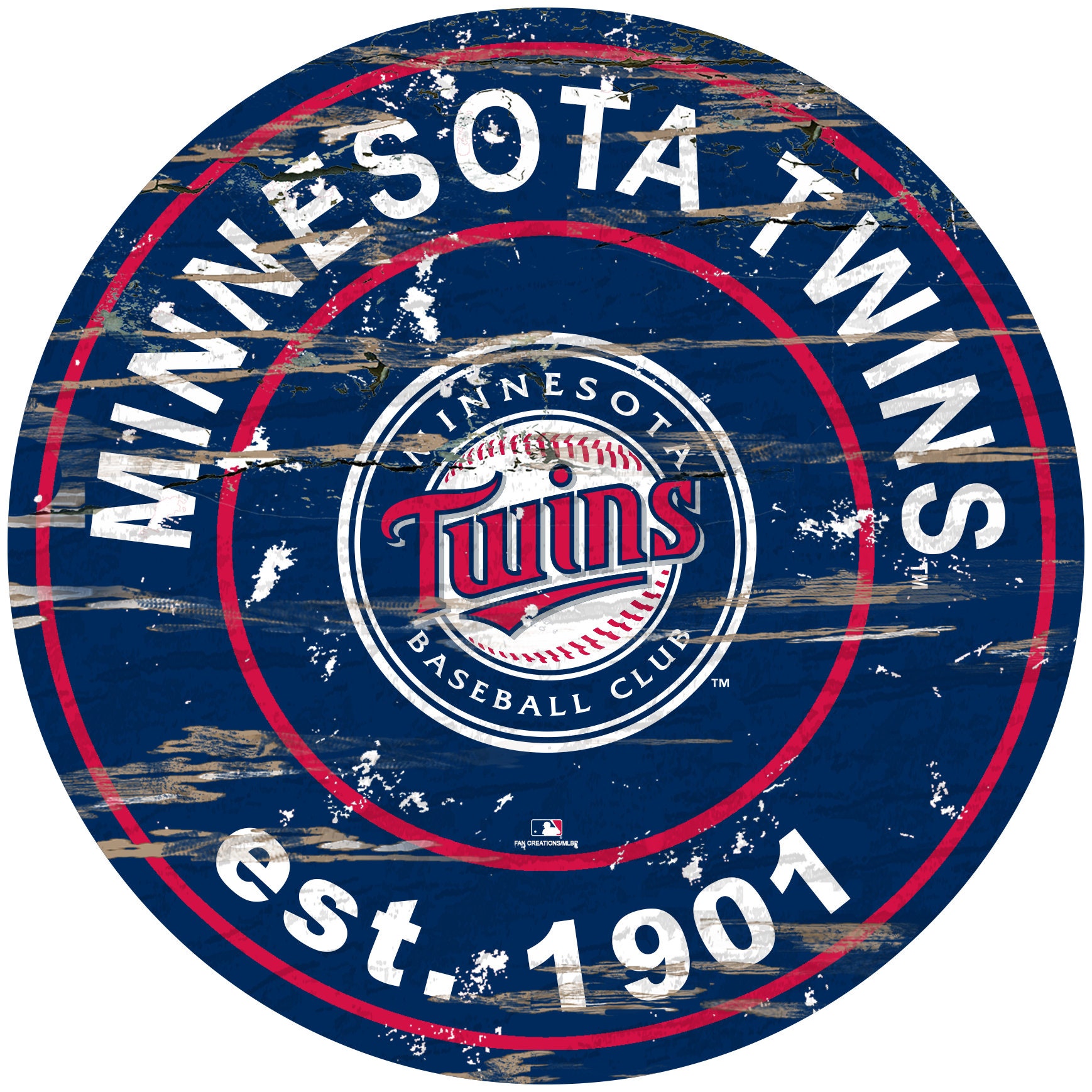 Minnesota Twins Round Distressed Established Wood Sign 24" in Diameter ...