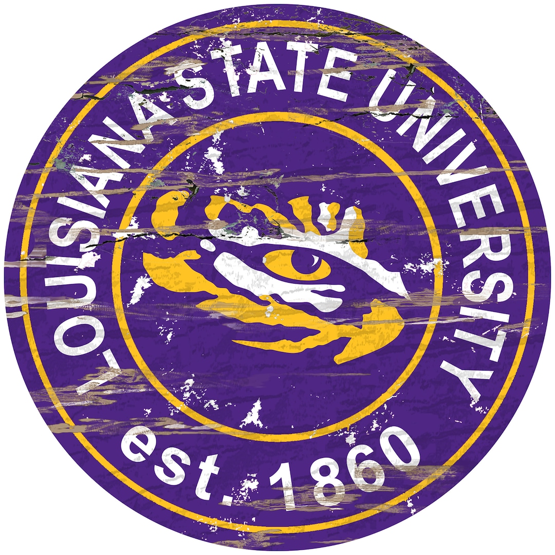 NCAA Louisiana State University Round Distressed Established LSU Wood ...